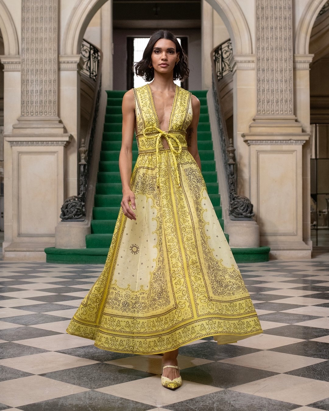 Zimmermann Matchmaker Bow Long Dress Yellow Bandana Size 2